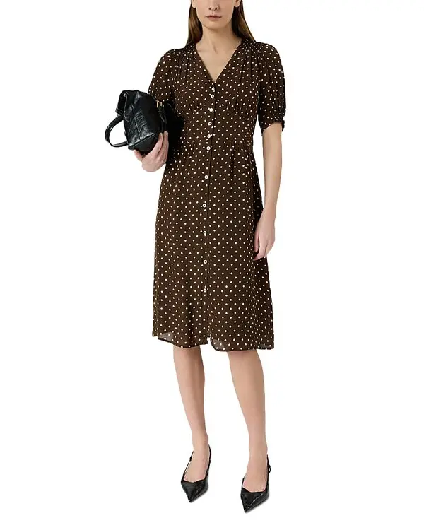 Gerard Darel Rohya Polka Dot Puff Sleeve Midi Dress