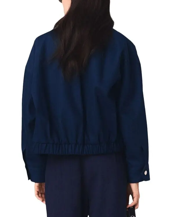 Maje Cotton Bomber Jacket - Navy