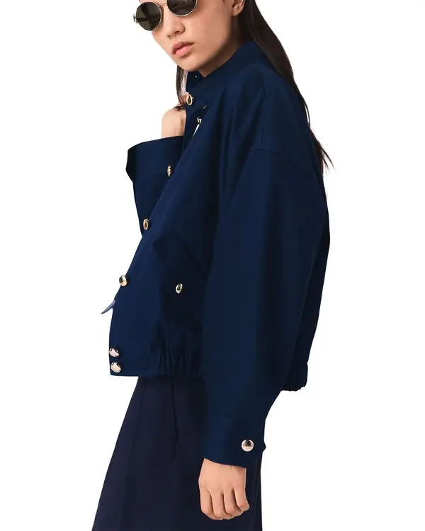 Maje Cotton Bomber Jacket - Navy
