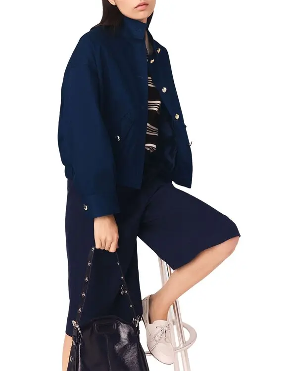 Maje Cotton Bomber Jacket - Navy