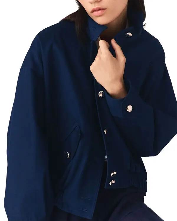 Maje Cotton Bomber Jacket - Navy