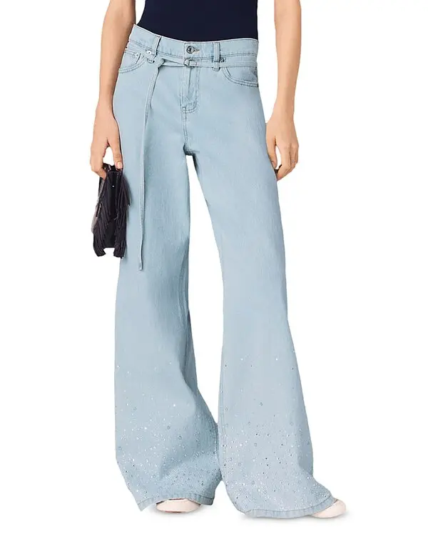 Maje High-rise Wide-leg Rhinestone Jeans