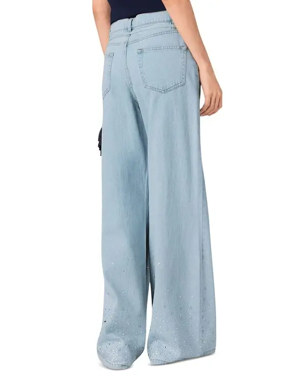 Maje High-rise Wide-leg Rhinestone Jeans
