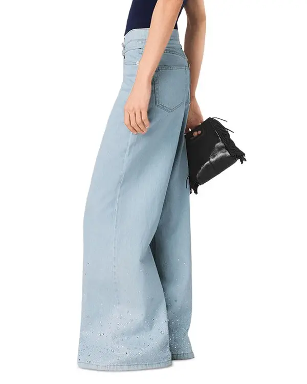 Maje High-rise Wide-leg Rhinestone Jeans