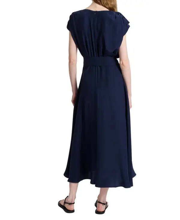 Santorelli Mandy Ruffled Faux Wrap Silk Midi Dress