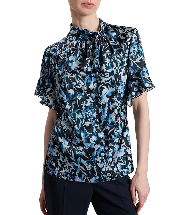 Santorelli Athena Floral Blouse With Flutter Sleeves