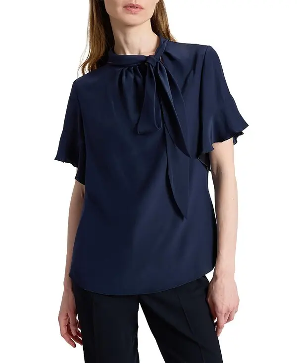Santorelli Athena Silk Blouse With Flutter Sleeves