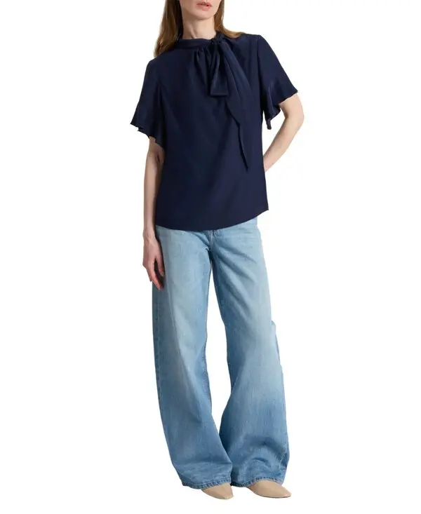 Santorelli Athena Silk Blouse With Flutter Sleeves