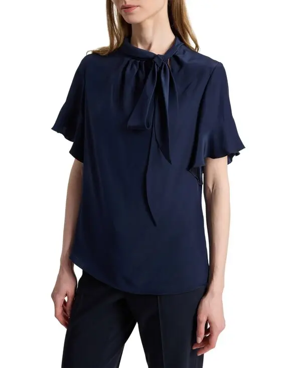 Santorelli Athena Silk Blouse With Flutter Sleeves
