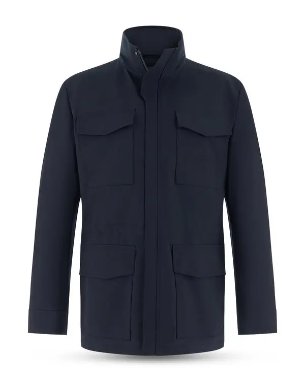 Boggi Milano Regular Fit Wool Field Jacket - Navy Blue