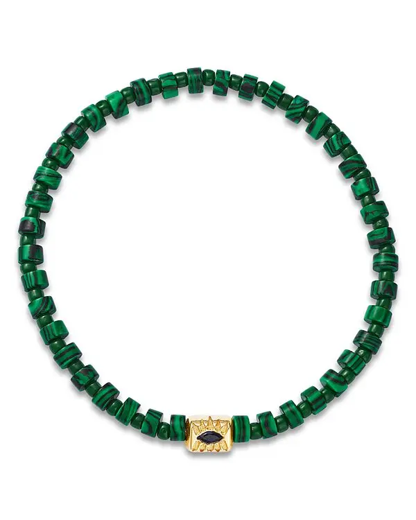 Luis Morais 14k Yellow Gold, Blue Sapphire, And Bead Bracelet - Malachite
