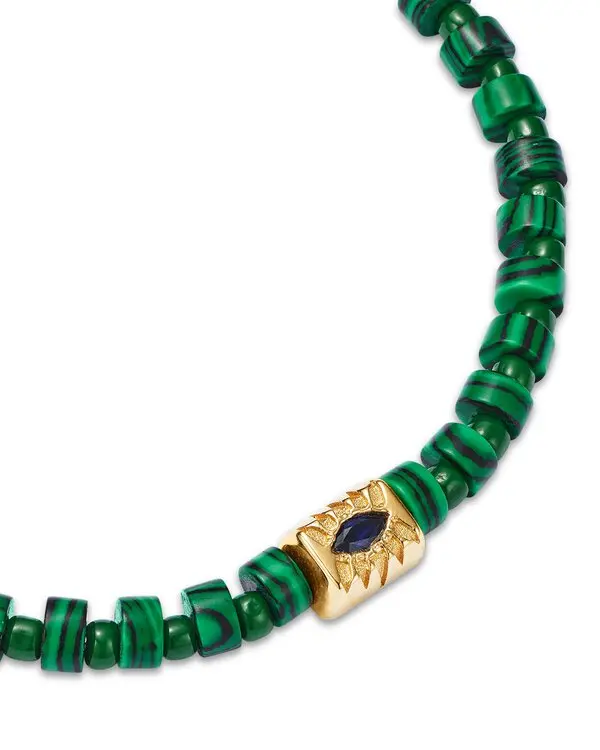 Luis Morais 14k Yellow Gold, Blue Sapphire, And Bead Bracelet - Malachite