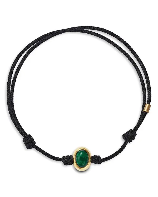 Luis Morais 14k Yellow Gold Malachite Oval Cabochon "eye Of The Idol" Cord Bracelet - Black