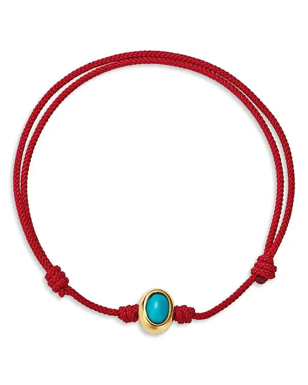 Luis Morais 14k Yellow Gold Turquoise Oval Cabochon Eye Of The Idol Cord Bracelet - Red