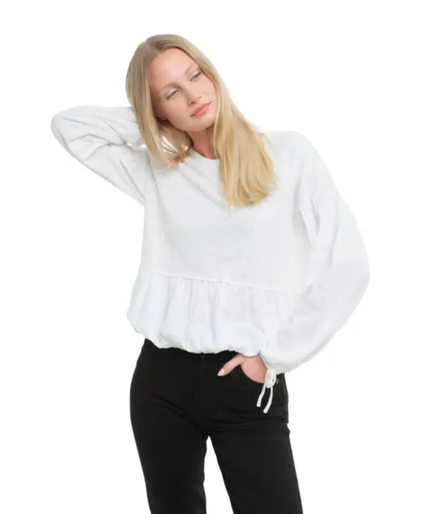Wilt Shirred Elastic Hem Tee - White