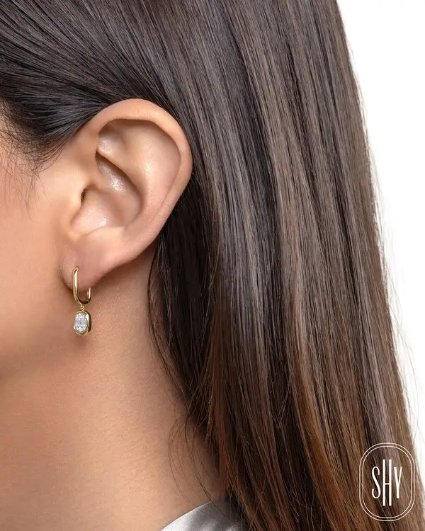 SHY CREATION 14k Yellow Diamond Dangle Hoop Earrings