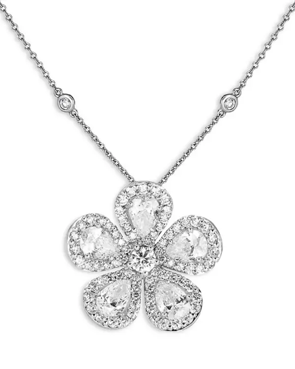 Piranesi 18k Flower Diamond Pendant Necklace - White Gold
