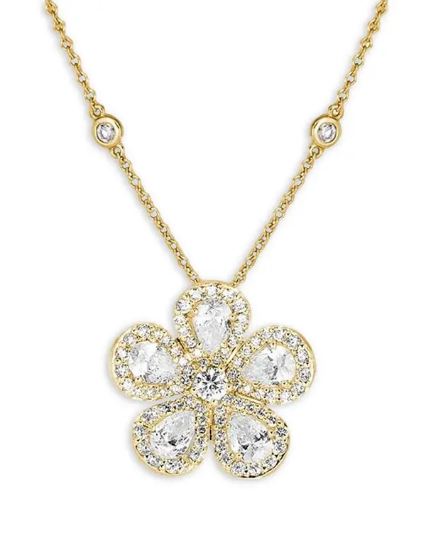 Piranesi Diamond Flower Pendant Necklace - Gold