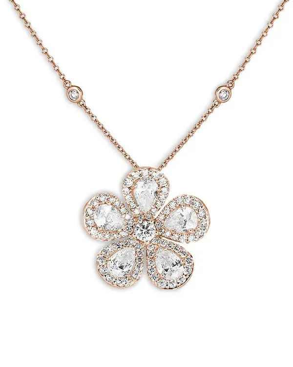 Piranesi Diamond Flower Pendant Necklace - Rose Gold