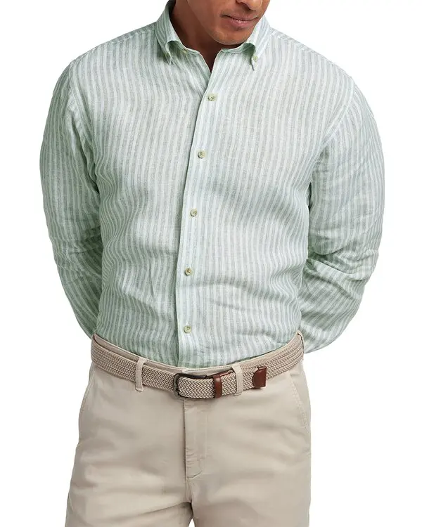 David Donahue Linen Stripe Sport Shirt