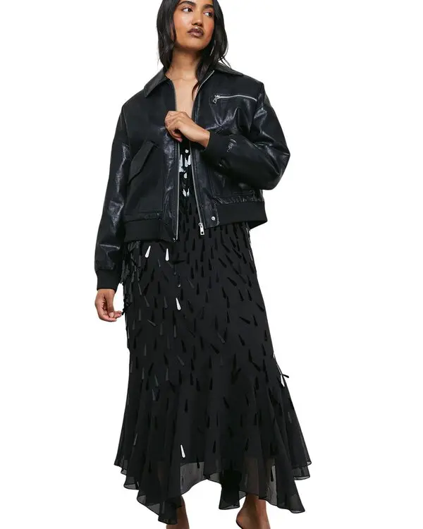 WAREHOUSE Faux Leather Distressed Bomber Jacket