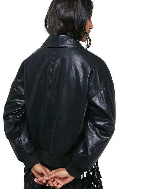 WAREHOUSE Faux Leather Distressed Bomber Jacket