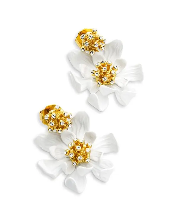 Ted Baker London Furled Flower Enamel Drop Earrings - Gold Tone/white Clear Crystal