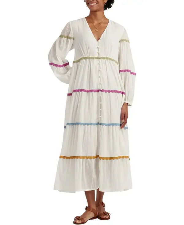 Chinti & Parker Cotton Rainbow Scallop Dress - Cream