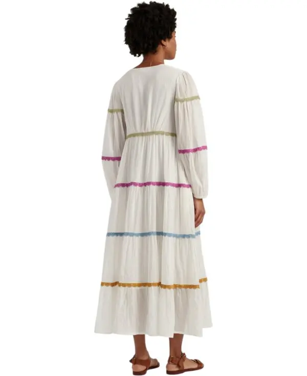 Chinti & Parker Cotton Rainbow Scallop Dress - Cream