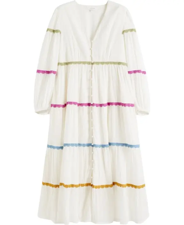 Chinti & Parker Cotton Rainbow Scallop Dress - Cream