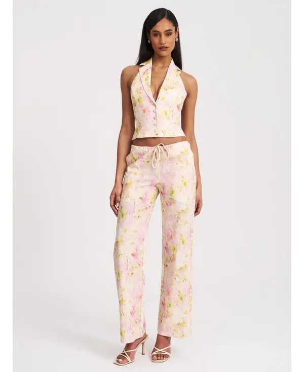 MISS CIRCLE NEW YORK Floral Print Linen Suit Vest