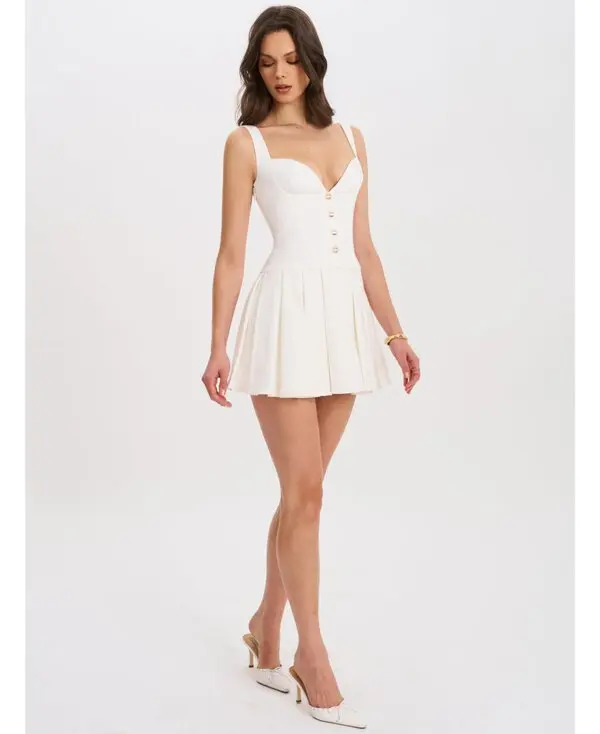 MISS CIRCLE NEW YORK Sleeveless Pleated Mini Dress - White