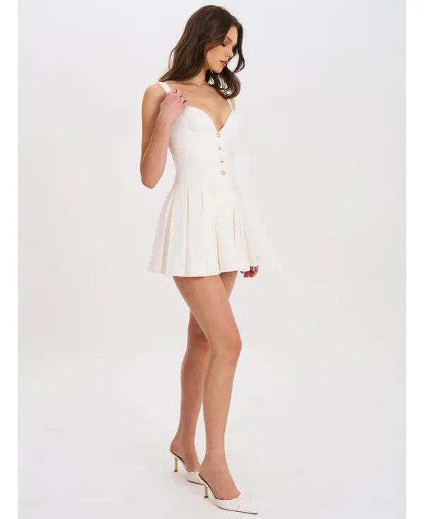 MISS CIRCLE NEW YORK Sleeveless Pleated Mini Dress - White