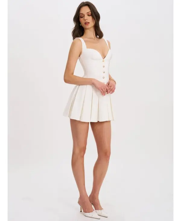 MISS CIRCLE NEW YORK Sleeveless Pleated Mini Dress - White