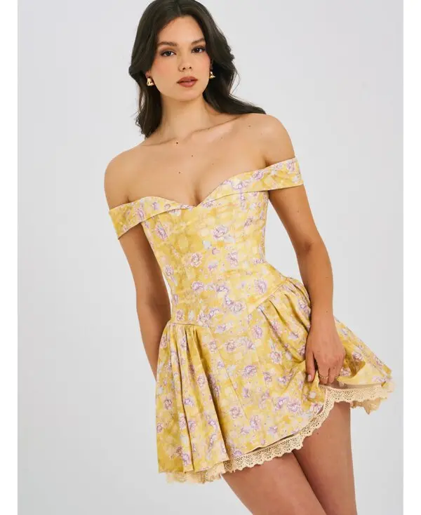 MISS CIRCLE NEW YORK Oana Floral Print Linen Mini Dress