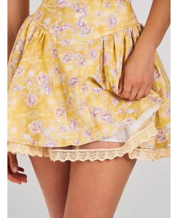 MISS CIRCLE NEW YORK Oana Floral Print Linen Mini Dress