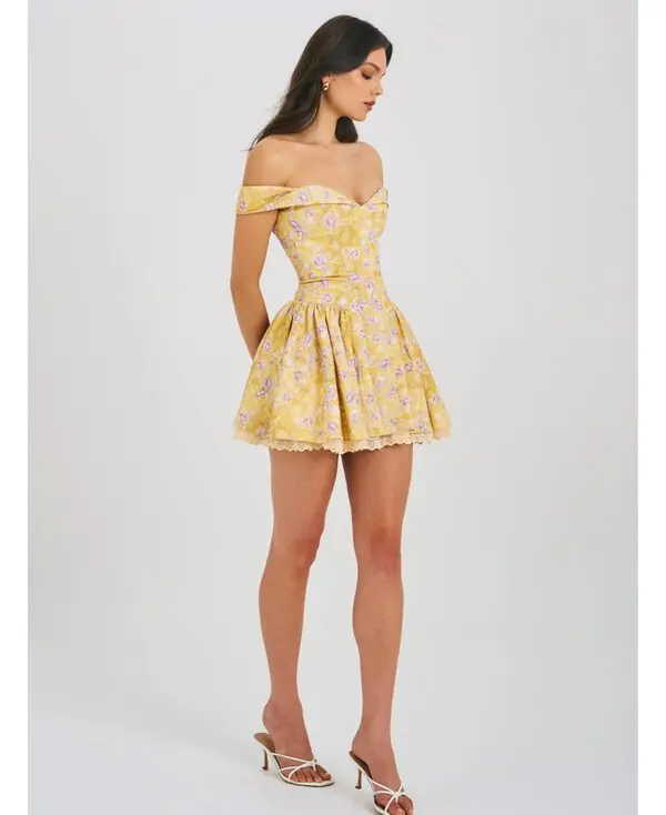 MISS CIRCLE NEW YORK Oana Floral Print Linen Mini Dress