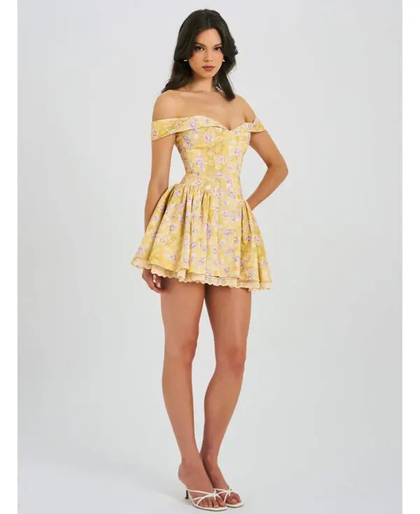 MISS CIRCLE NEW YORK Oana Floral Print Linen Mini Dress