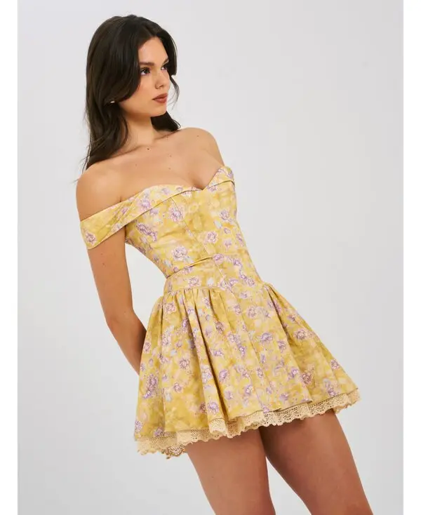 MISS CIRCLE NEW YORK Oana Floral Print Linen Mini Dress