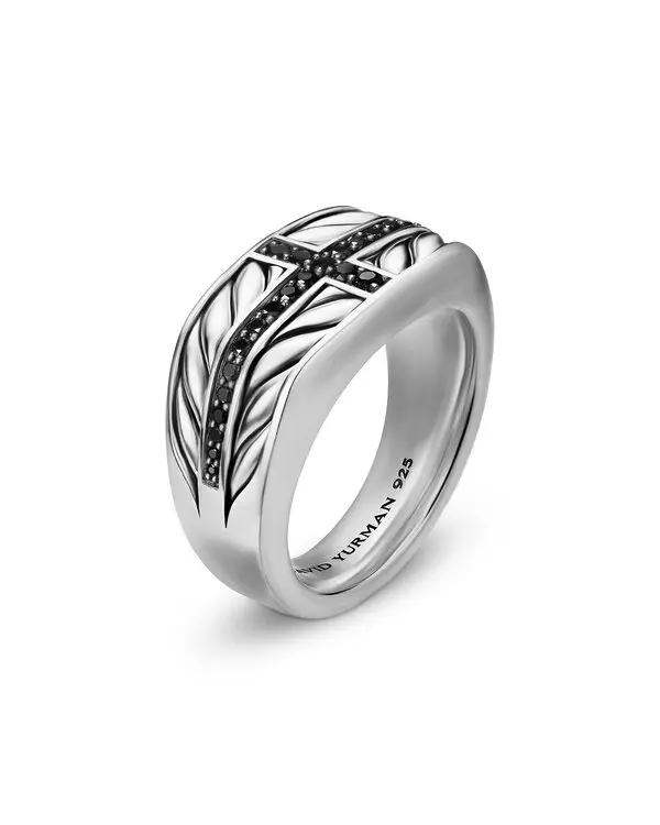 David Yurman Chevron Signet Ring In Sterling Silver With Black Diamonds - Black/silver