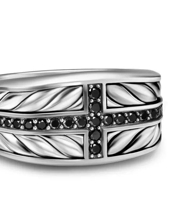 David Yurman Chevron Signet Ring In Sterling Silver With Black Diamonds - Black/silver