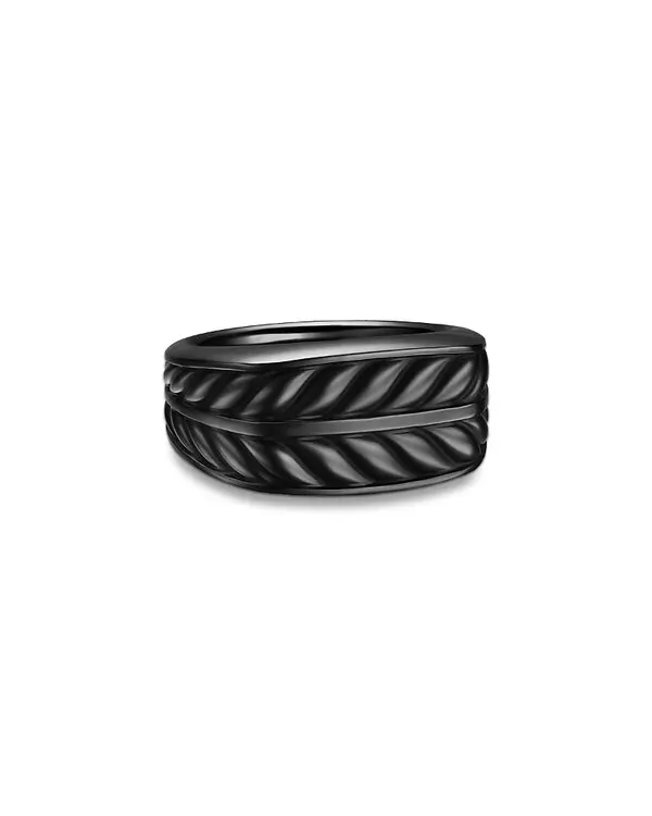 David Yurman Chevron Three Sided Signet Ring In Titanium, 12.5mm - Black