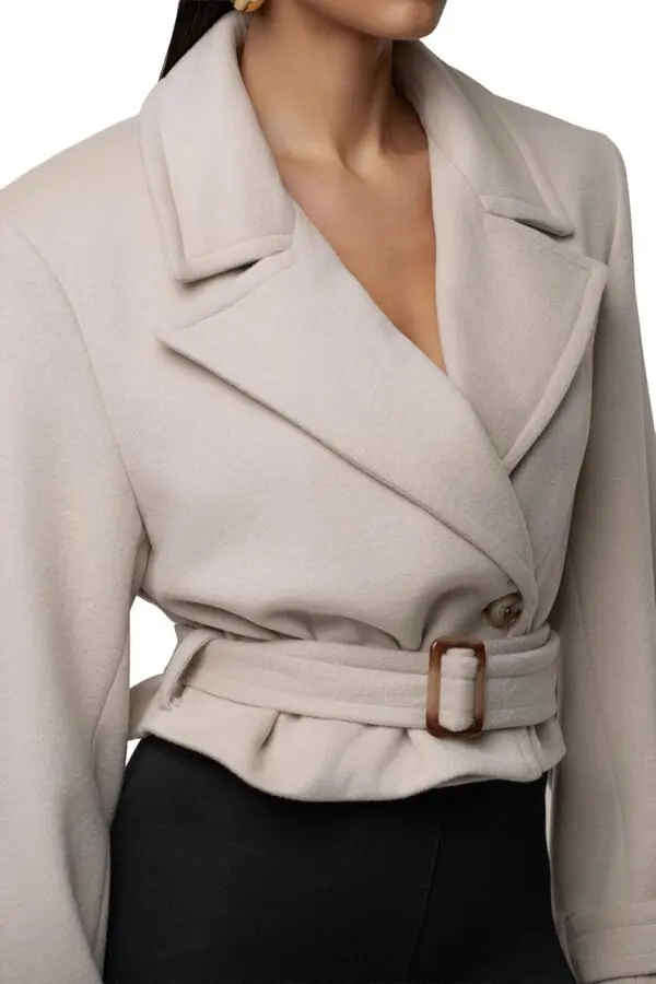 JLUXLABEL Belted Crop Jacket - Beige