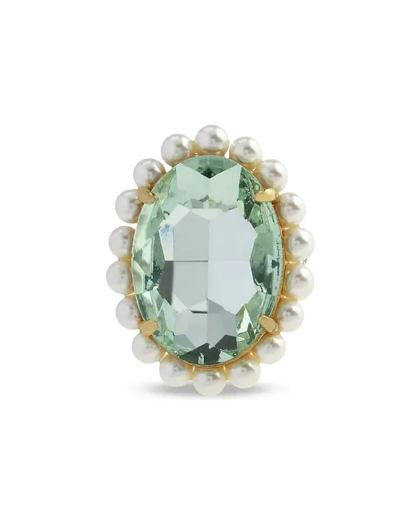 Kurt Geiger Imitation Pearl & Oval Stone Cocktail Ring - Light Green