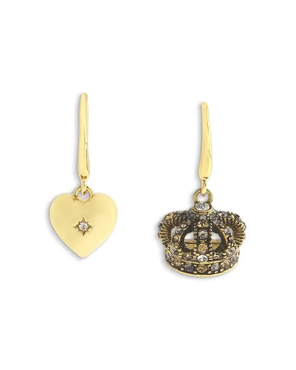 Kurt Geiger Heart & Crown Mismatch Drop Earrings - Crystal