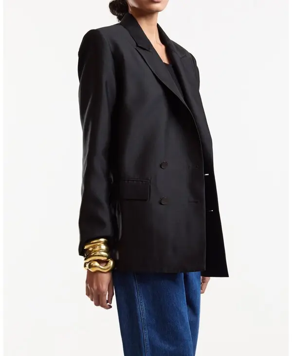 Cynthia Rowley Silk Wool Double Breasted Blazer - Black
