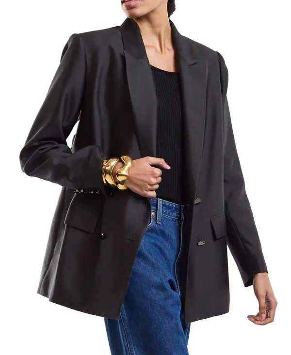 Cynthia Rowley Silk Wool Double Breasted Blazer - Black