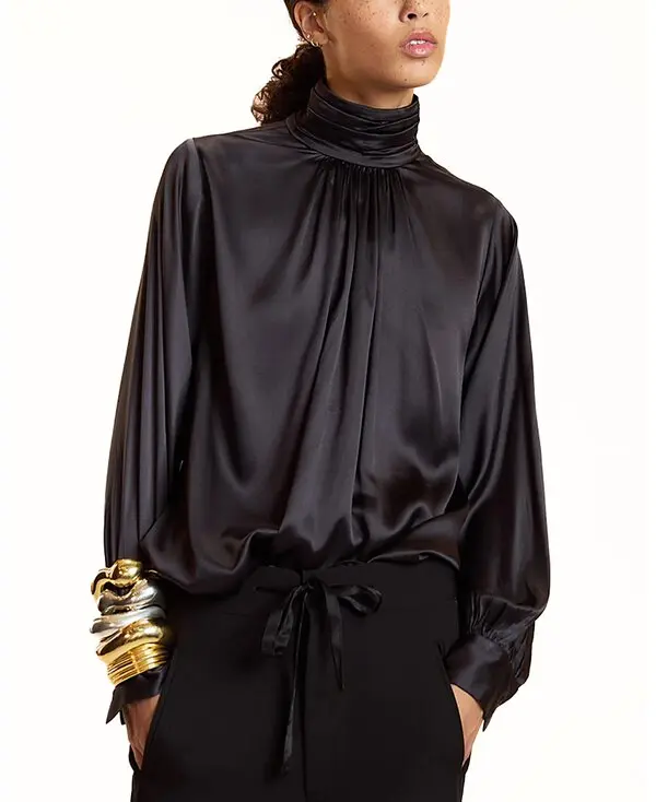 Cynthia Rowley High Neck Silk Blouse - Black