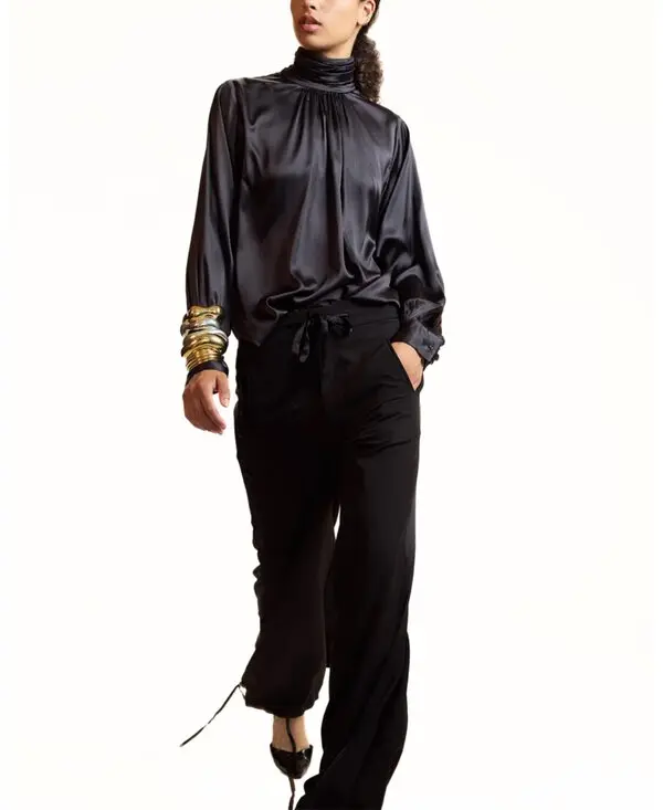 Cynthia Rowley High Neck Silk Blouse - Black