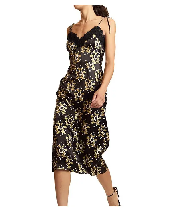 Cynthia Rowley Silk Lace-like Print Midi Slip Dress - Black